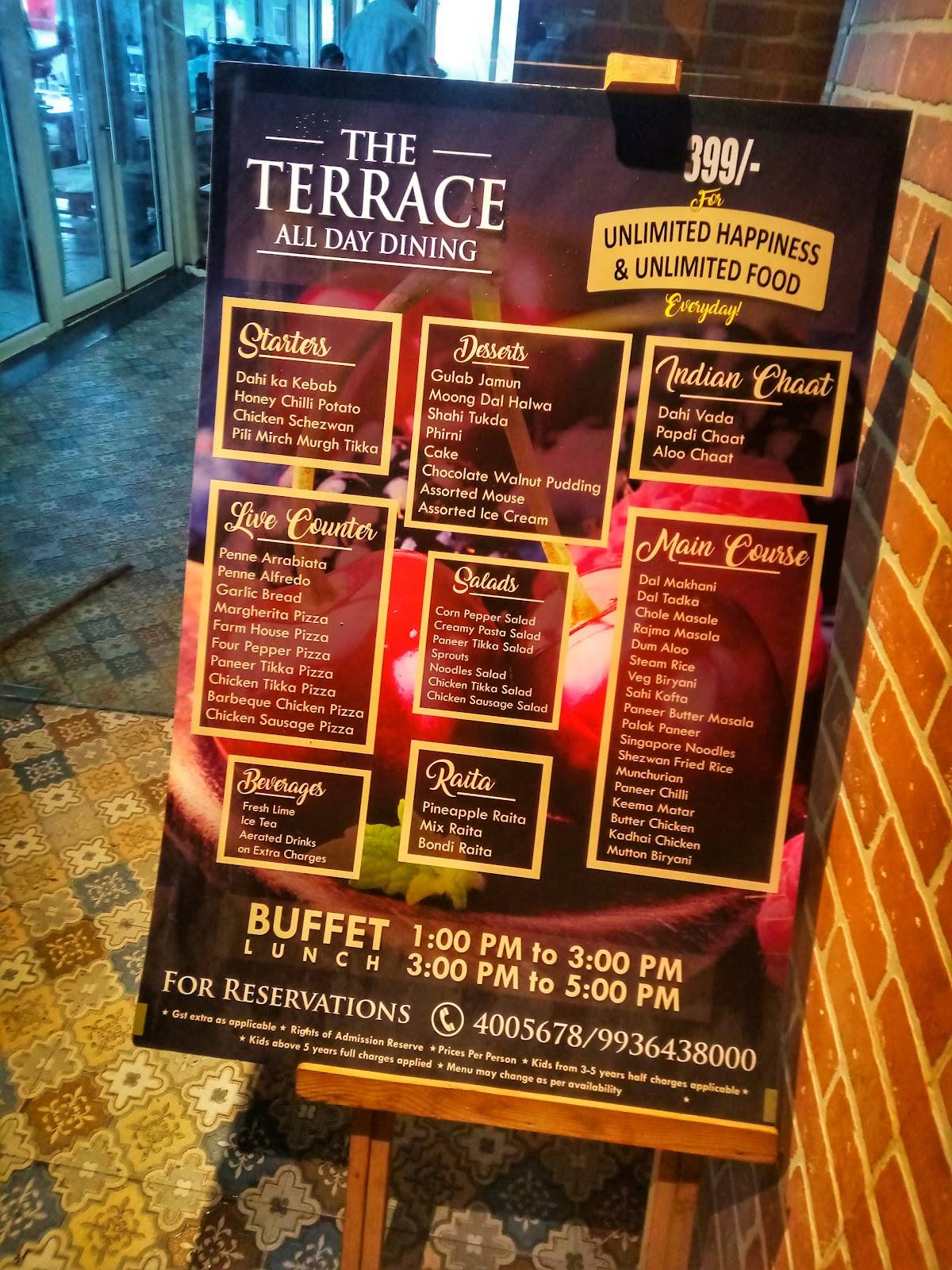 Menu at The Terrace, Lucknow