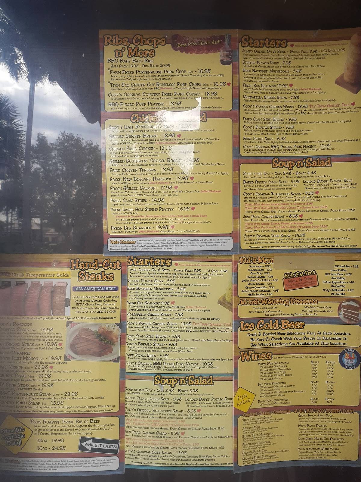Menu at Cody's Original Roadhouse - Brownwood BBQ, The Villages ...