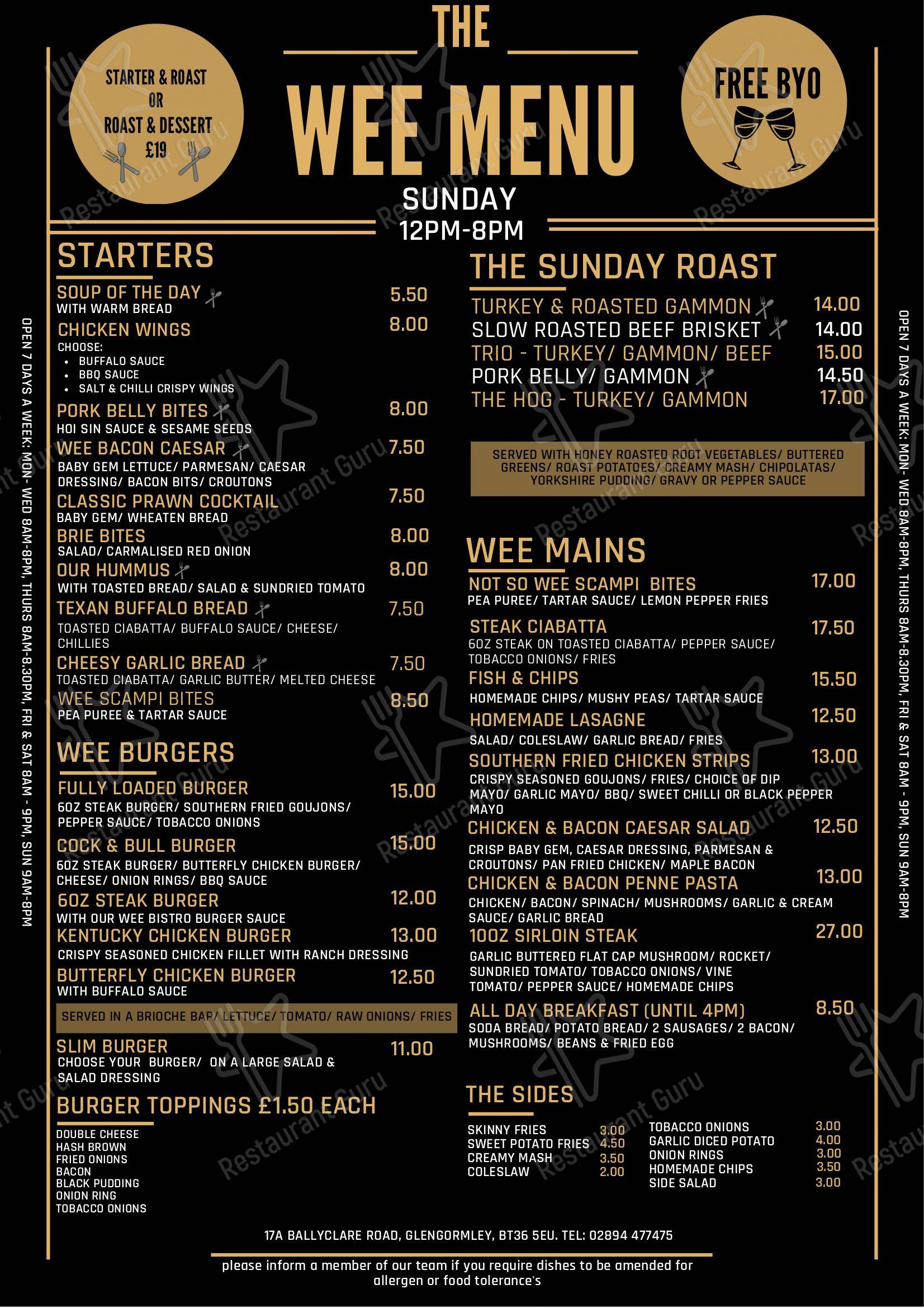 Menu at The Wee Bistro restaurant, Glengormley