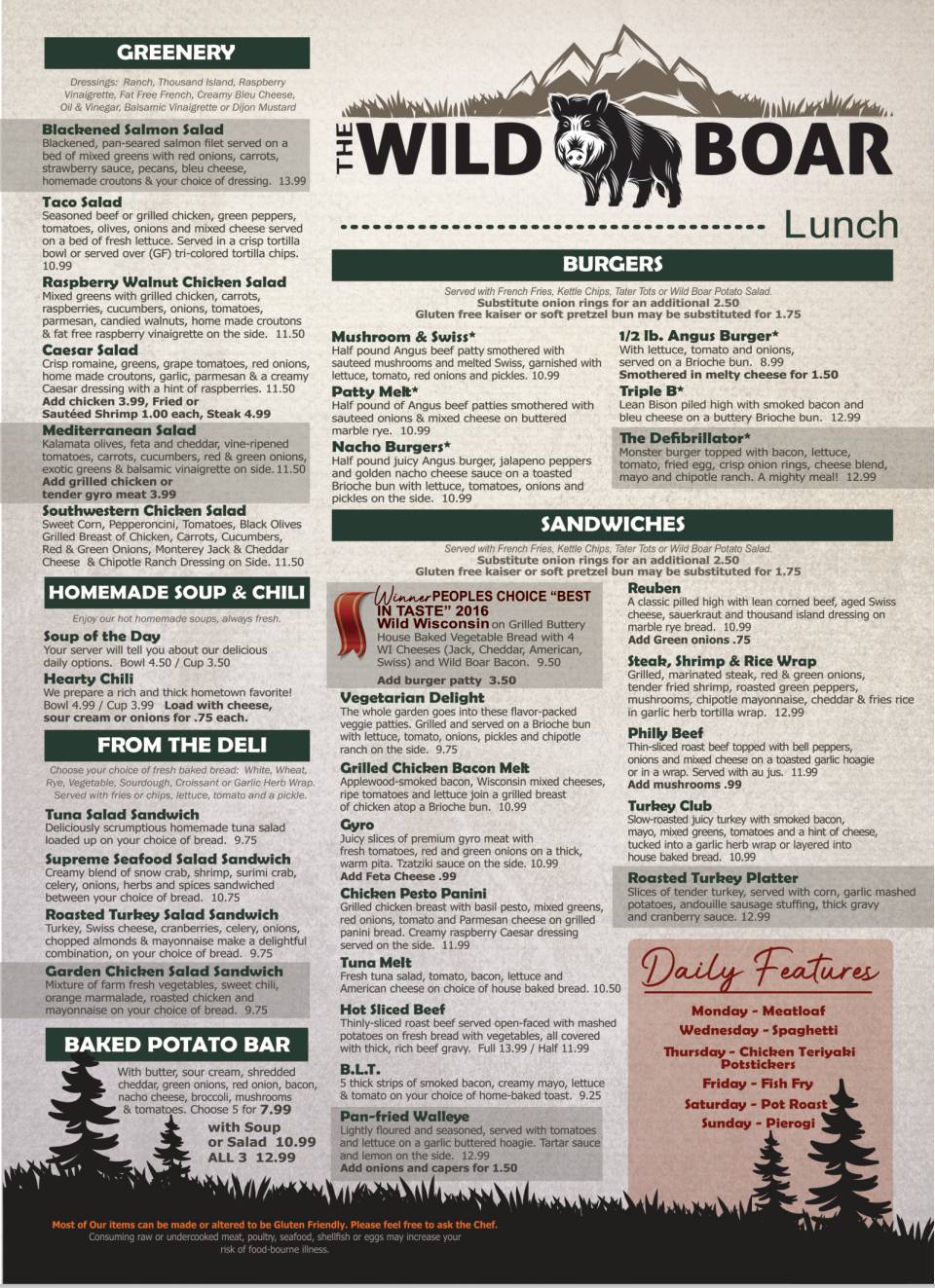 Menu at The Wild Boar Restaurant, Woodruff