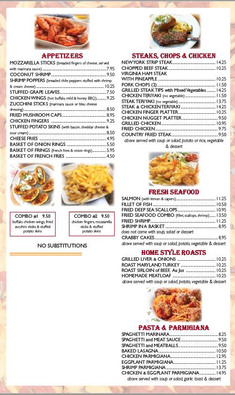 Menu at Three Coins Diner restaurant, Tampa, N Nebraska Ave