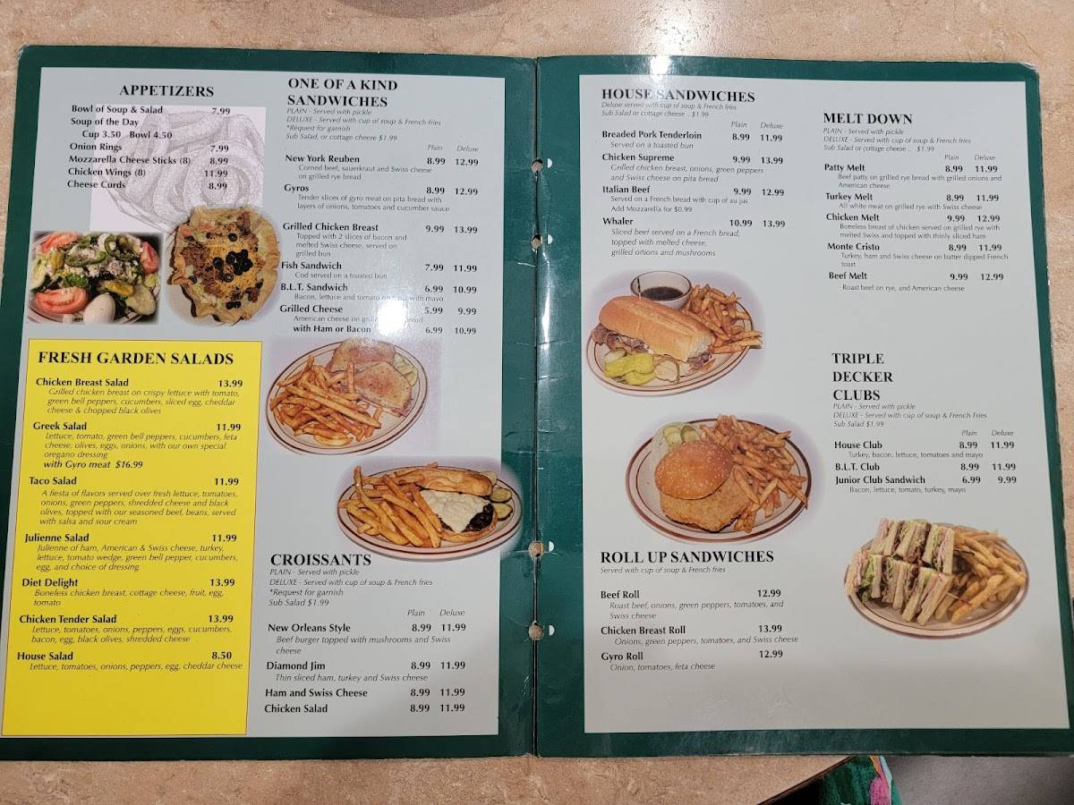 Menu at Tony's Diner restaurant, Bloomington