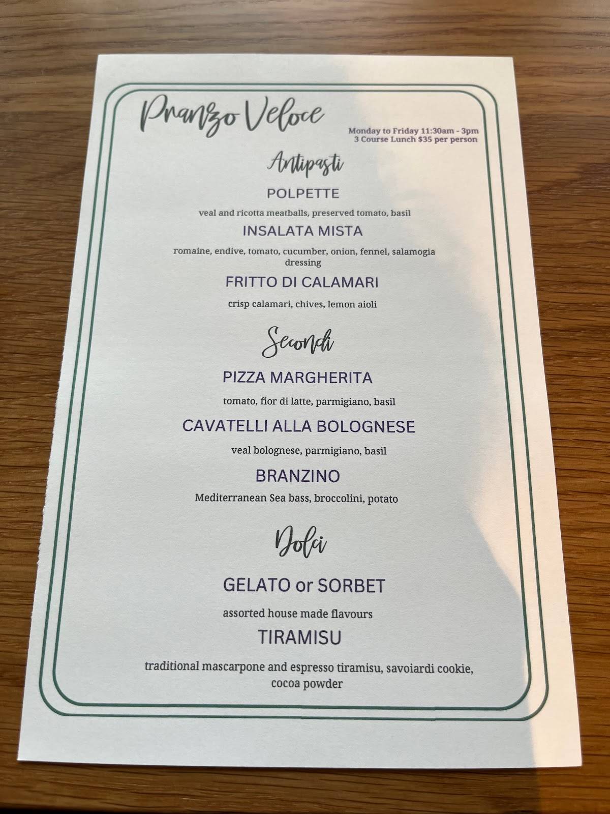 Menu at Oretta Midtown pub & bar, Toronto