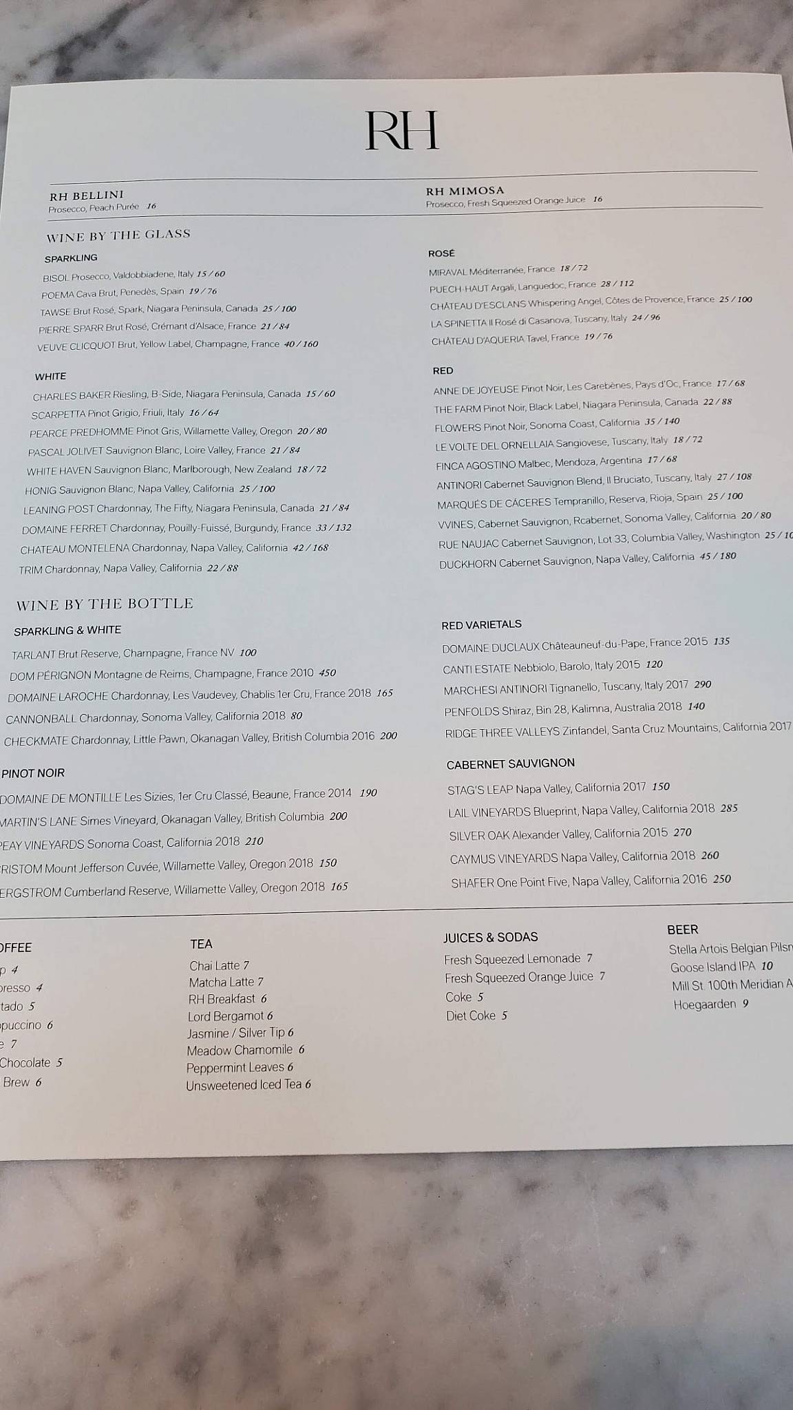 Menu at RH Courtyard Restaurant at RH Toronto, Toronto, Dufferin St