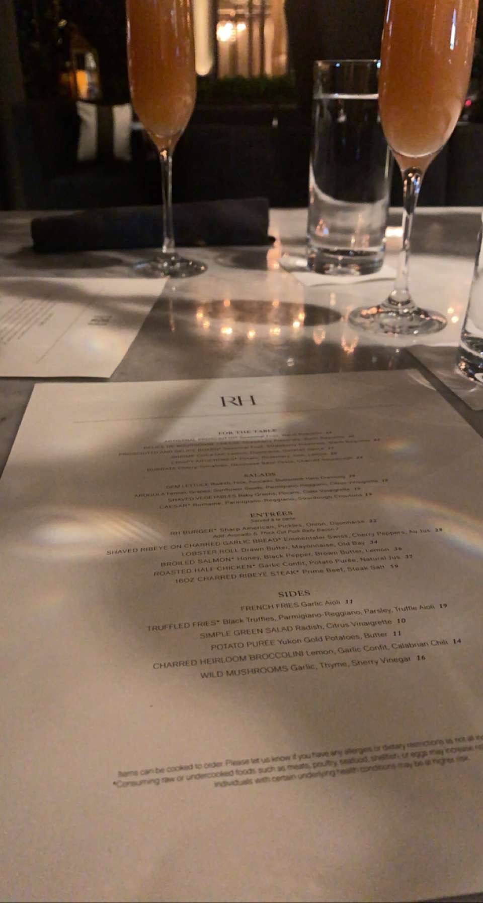 Menu at RH Courtyard Restaurant at RH Toronto, Toronto, Dufferin St