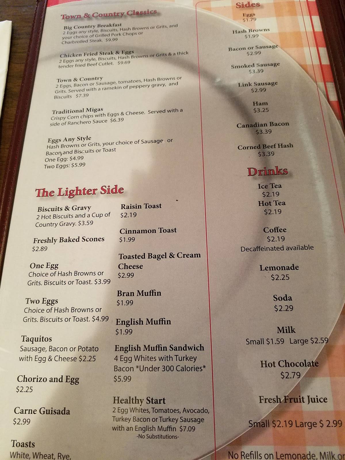 Menu at Town And Country Cafe, Corpus Christi, S Alameda St