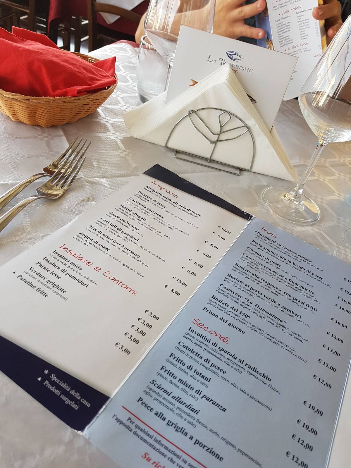 Menu da La Tramontana ristorante, Trapani