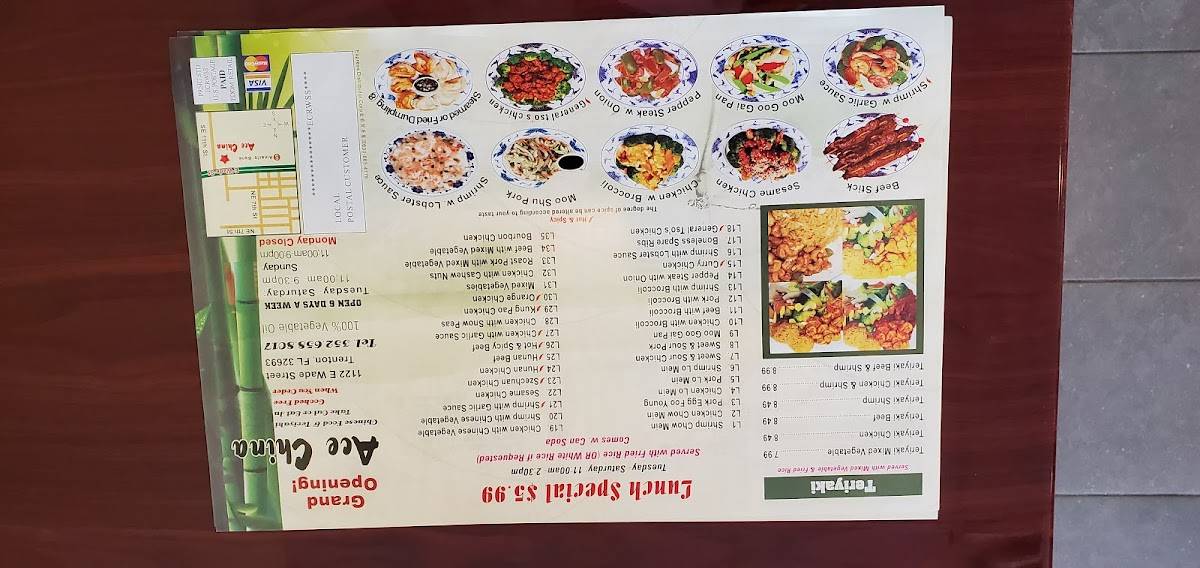Menu at Ace China restaurant, Trenton