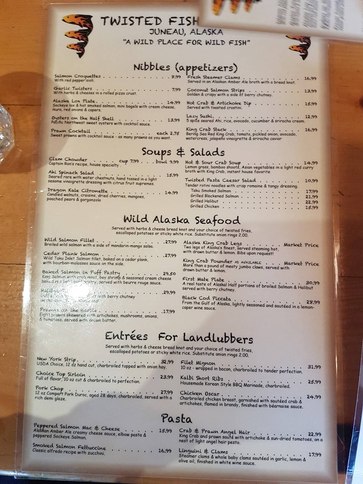 Menu at Twisted Fish Company Alaskan Grill pub & bar, Juneau