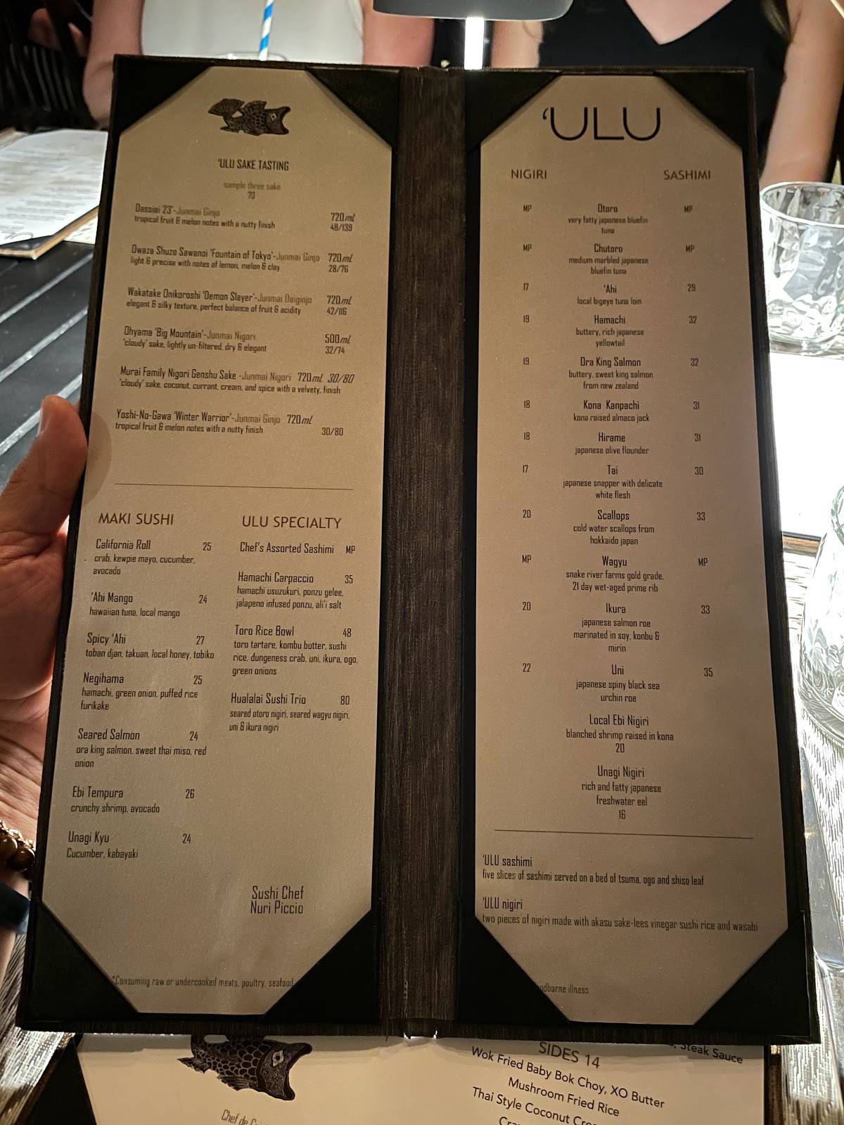 Menu at ULU Ocean Grill restaurant, Kalaoa