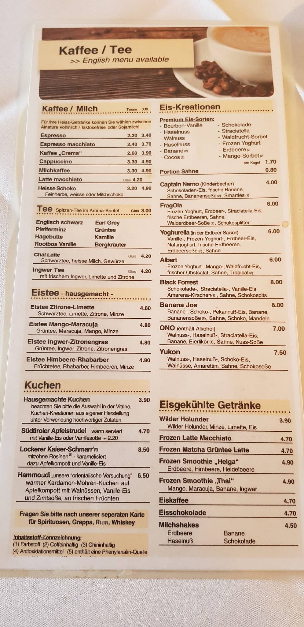 Speisekarte von Einstein Restaurant Cafe Bar, Ulm