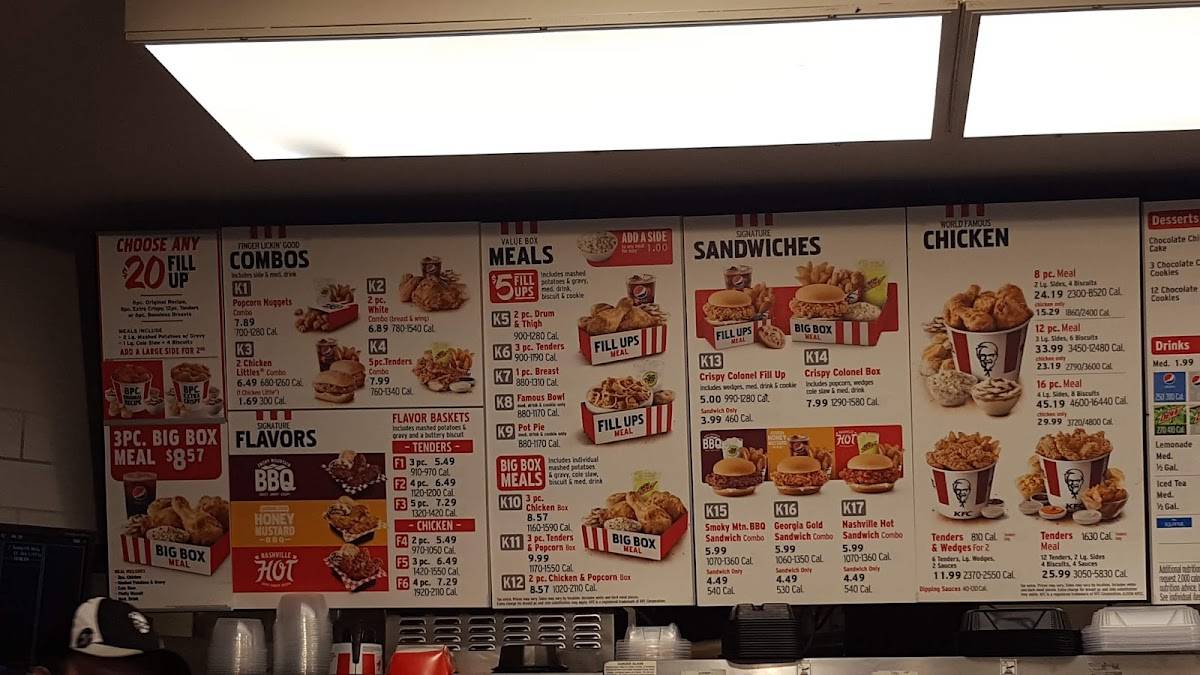 Menu at KFC fast food, Upper Sandusky, N Warpole St