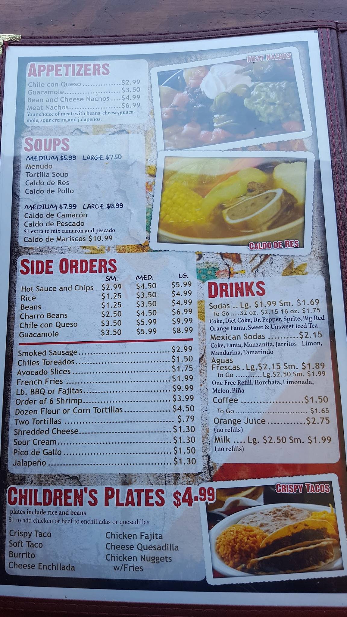 Menu at Valle's Mexican Restaurant, Waco