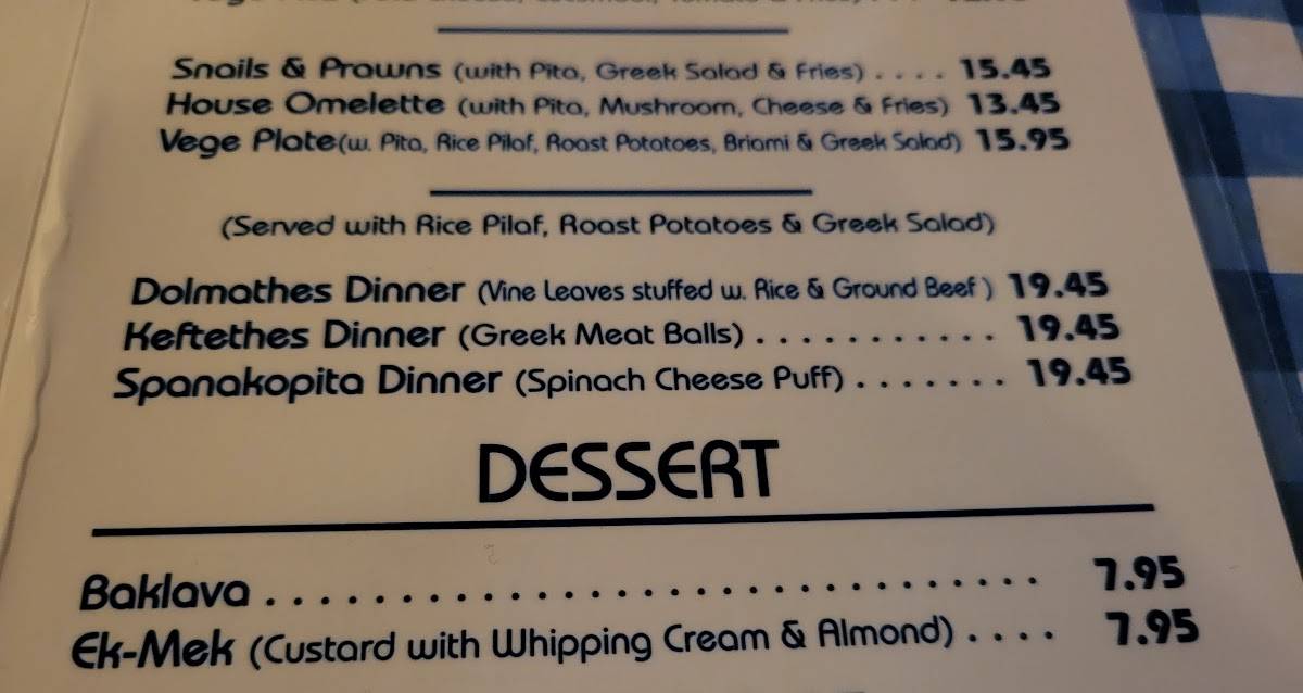 Menu at Stepho's Souvlaki Greek Taverna restaurant, Vancouver, Davie St
