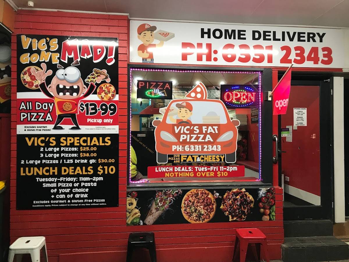 Menu at Vic’s Fat Pizza pizzeria, Bathurst