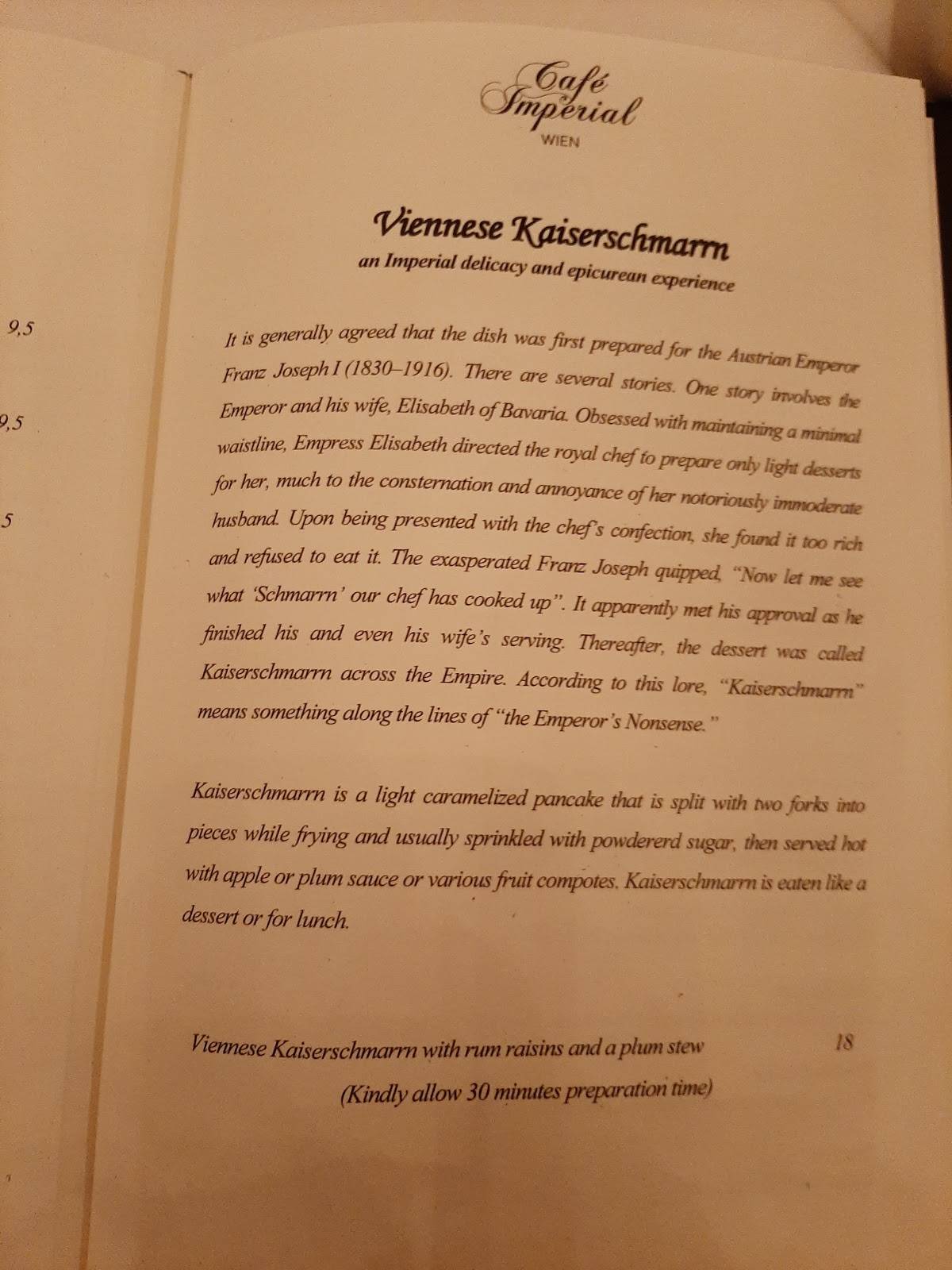 Speisekarte von Café Imperial cafe, Wien