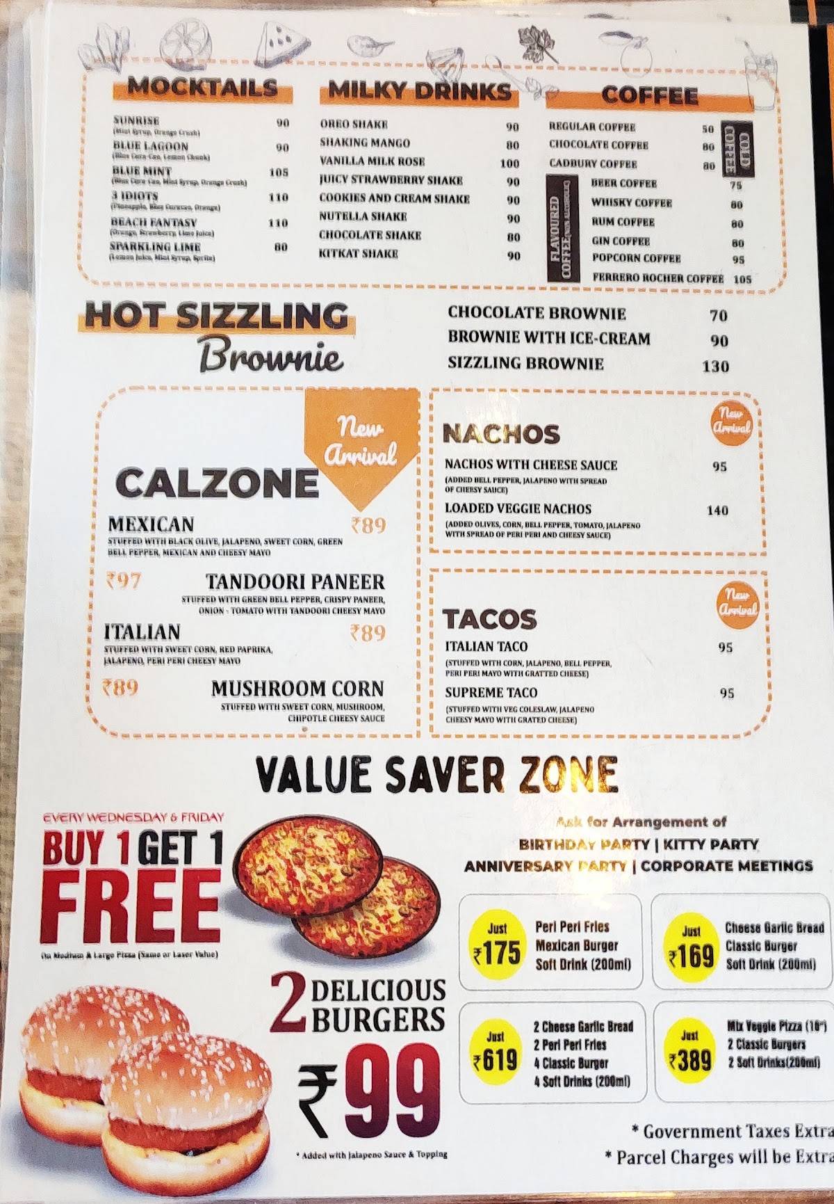 Menu at Food mohalla, Vijapur