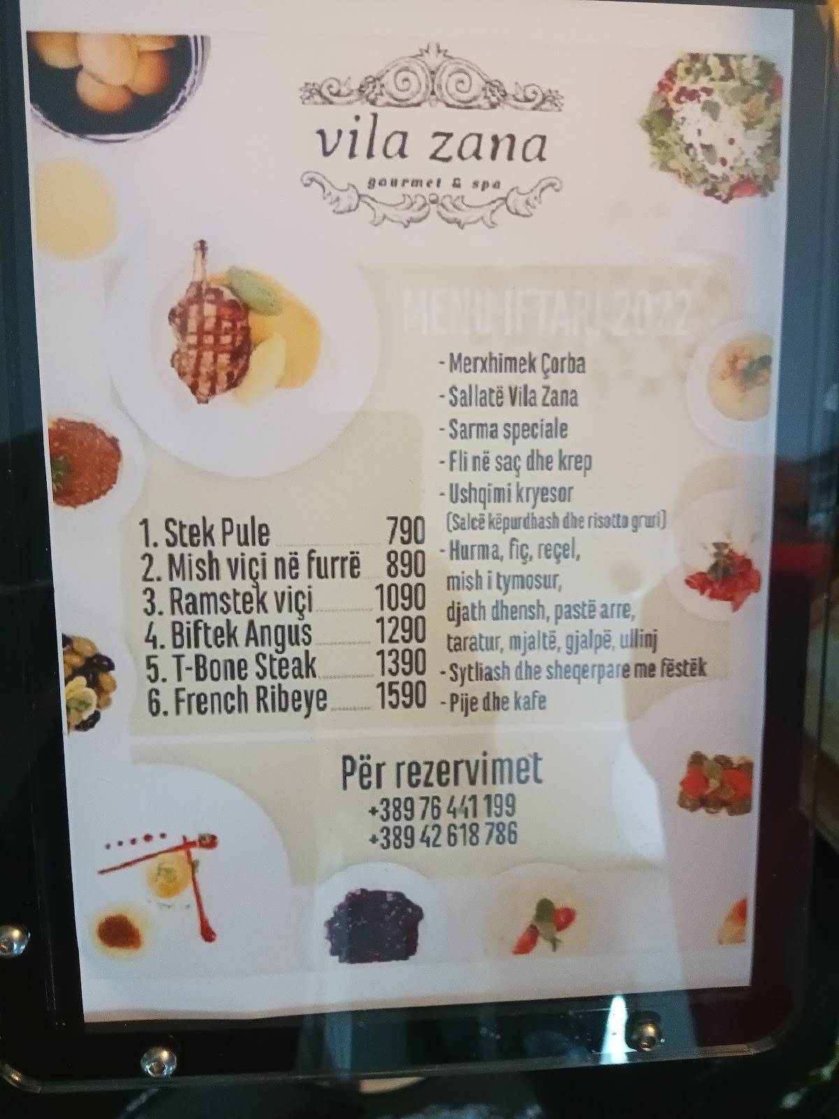 Menu at Vila Zana restaurant, Vrapchishte