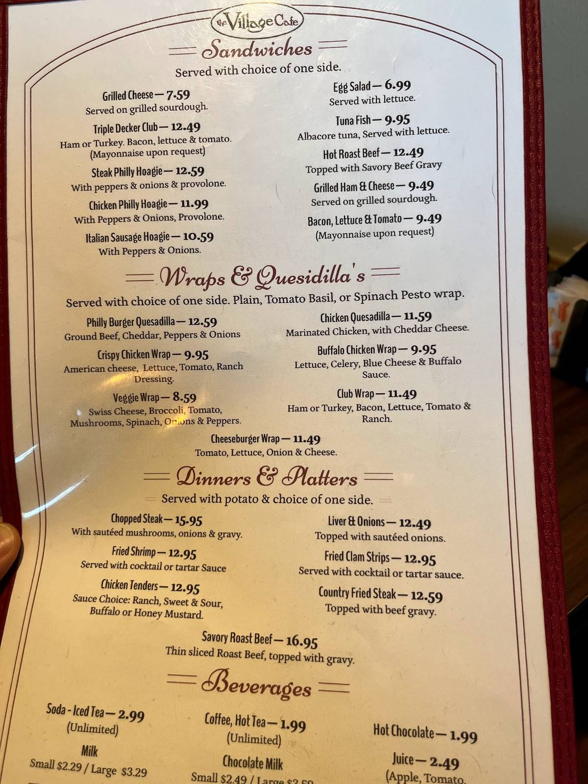 Menu at Village Cafe, Arkport