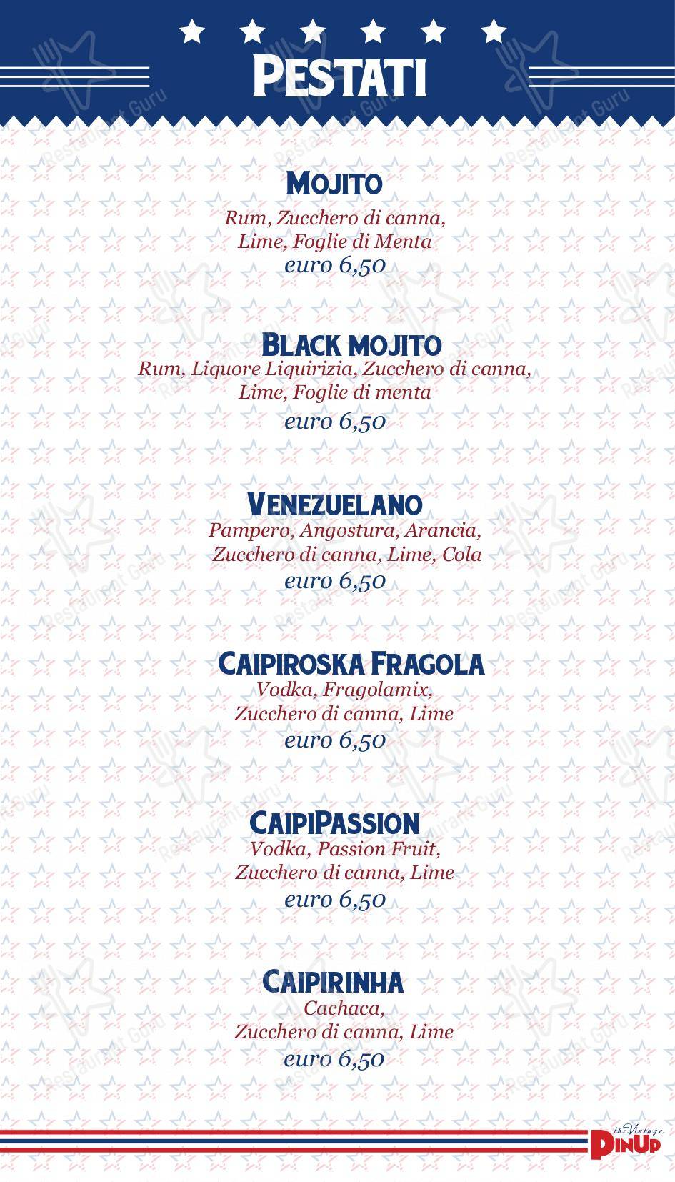 Menu da PinUp Pub, Volpago del Montello