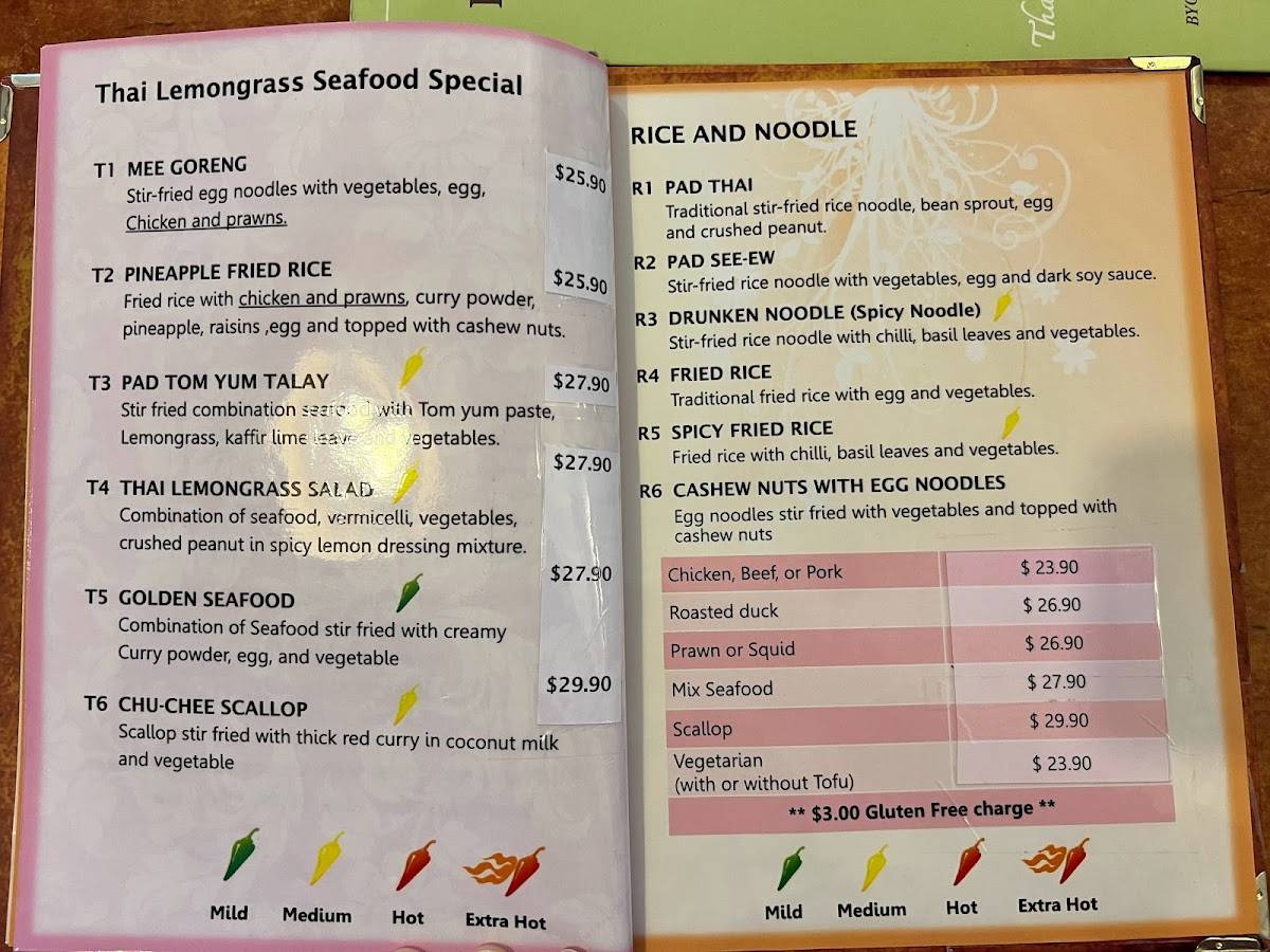 Menu at Thai Lemongrass Restaurant and Takeaway, Waihi