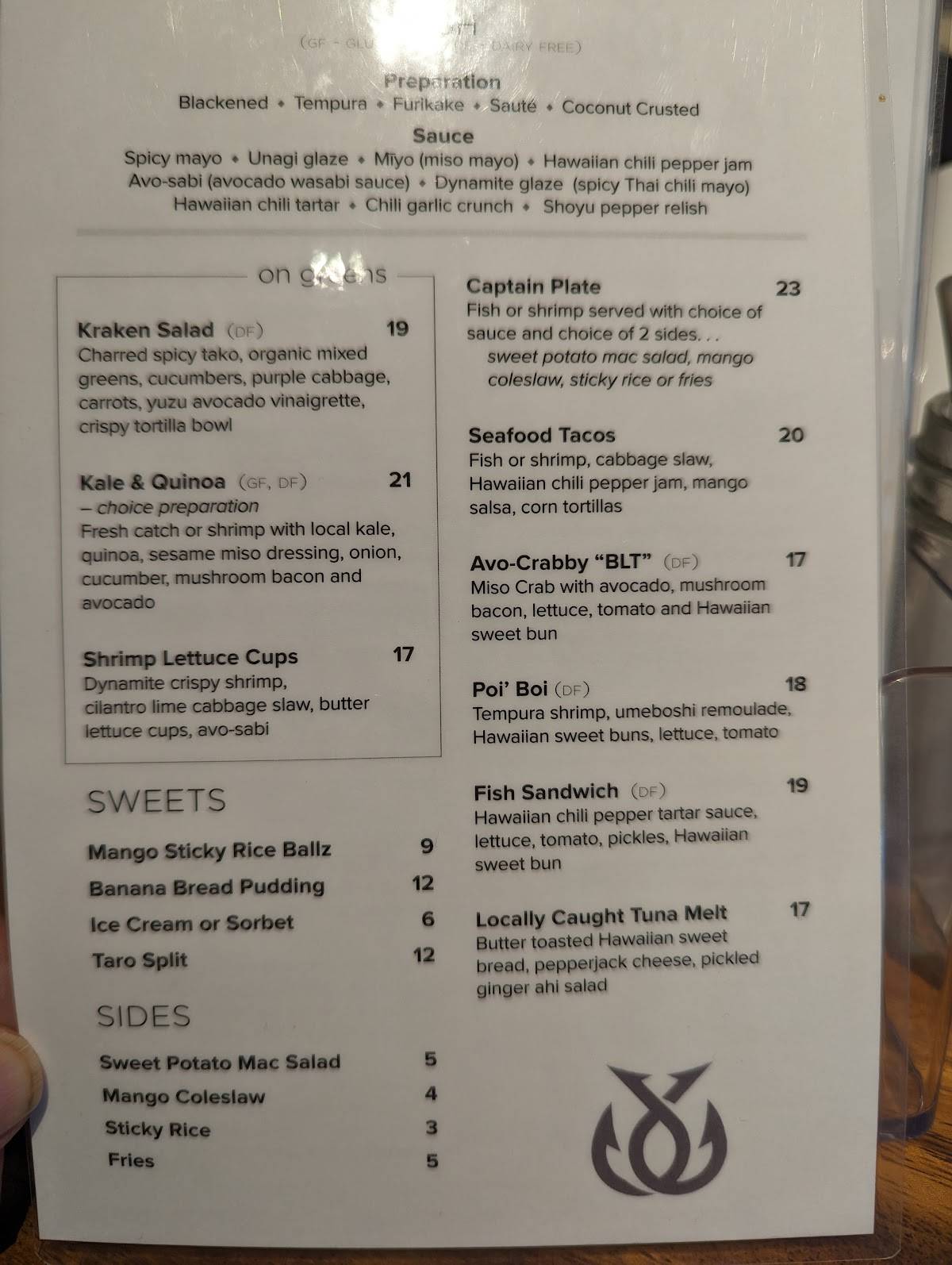 Menu at Tails Up Maui restaurant, Wailuku