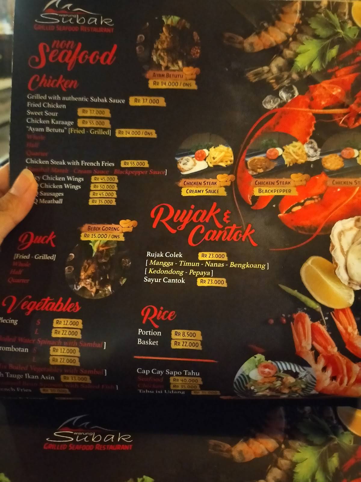 Menu at Warung Subak restaurant, Denpasar, Jalan Astasura No. 5 Peguyangan