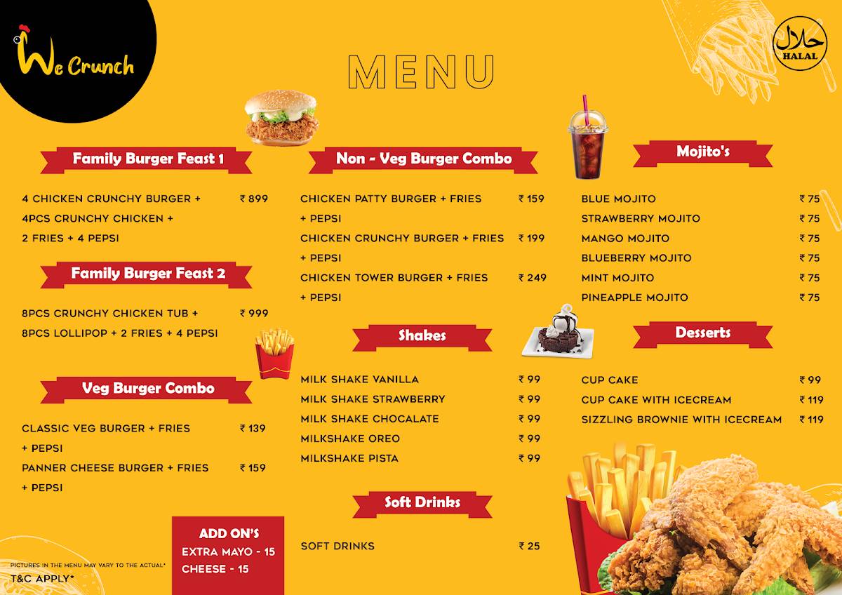 Menu at We Crunch Kandanchavadi, India