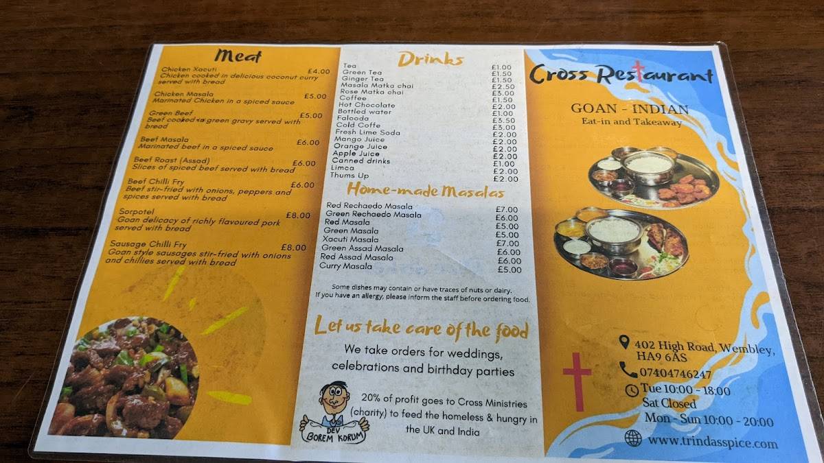 Menu at Cross Restaurant, Wembley