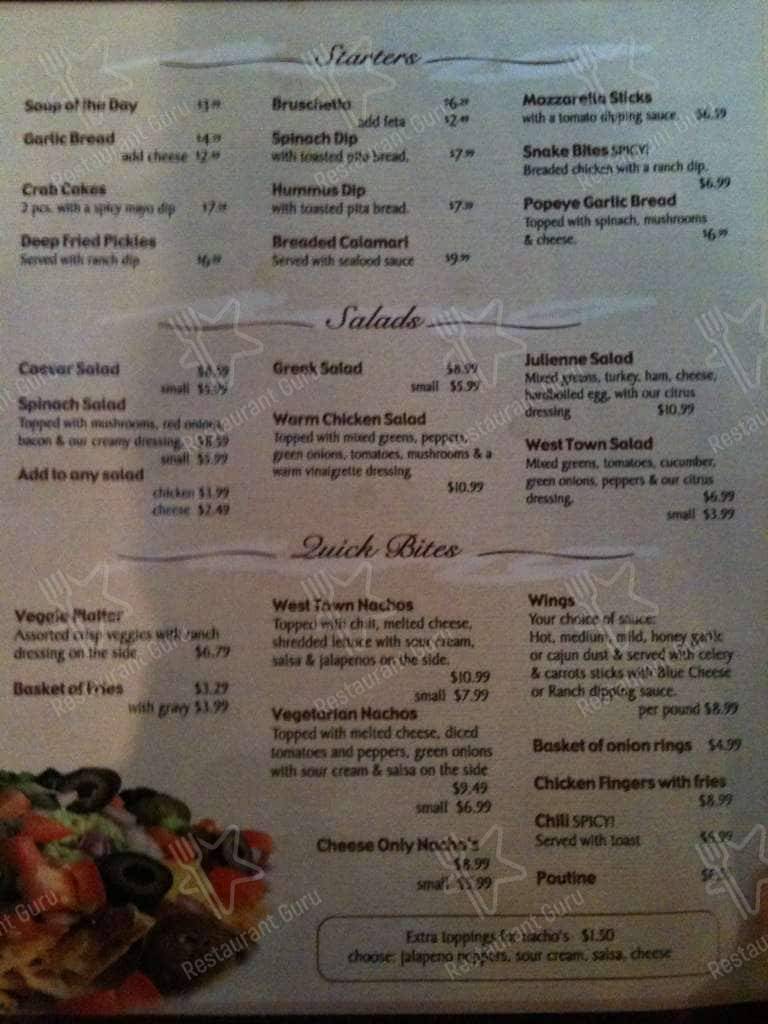 Menu at West Town Bar & Grill, Hamilton