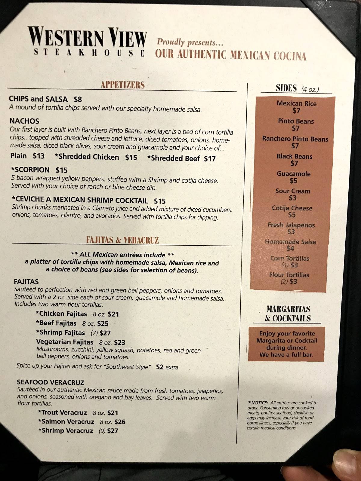 Menu at Western View Steakhouse, Williams, W Historic Rte 66
