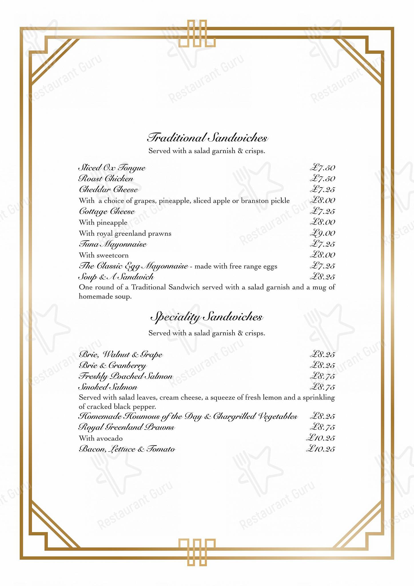 Menu at Westminster Tea Rooms cafe, Southport