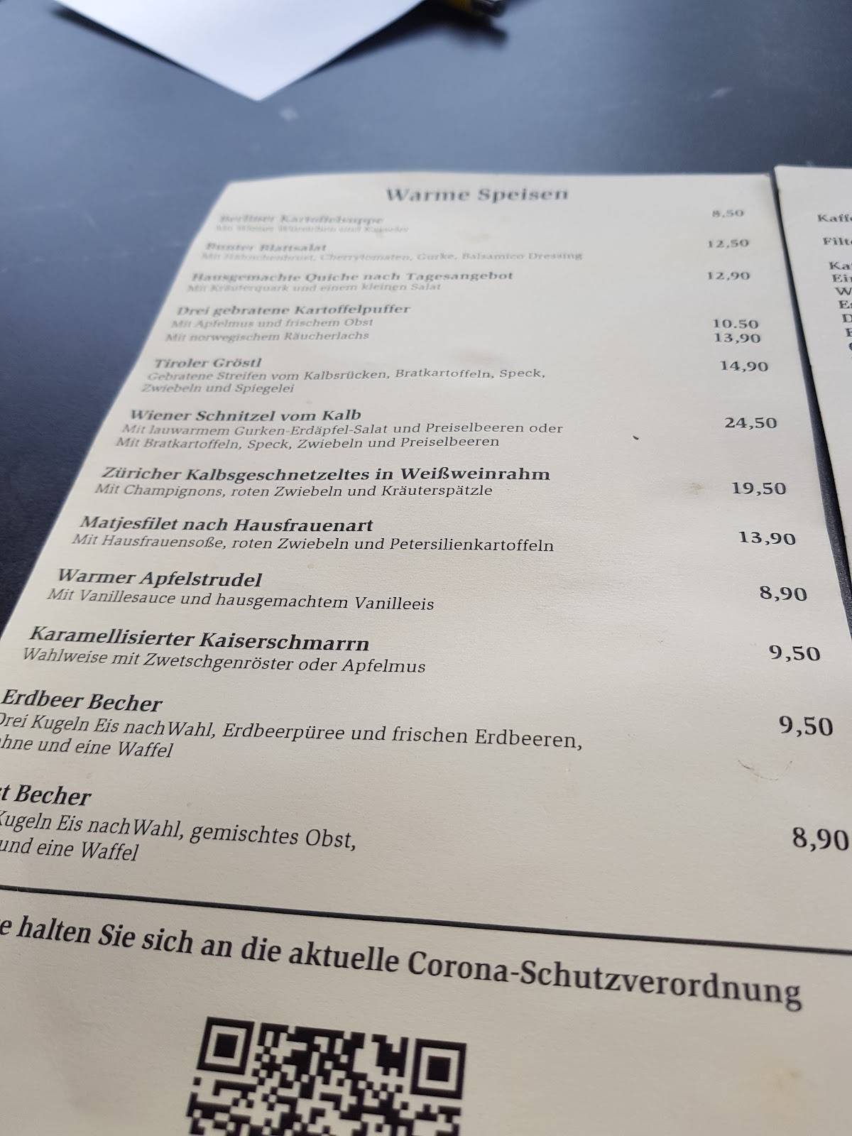 Speisekarte von Wiener Conditorei Caffeehaus cafe, Berlin ...