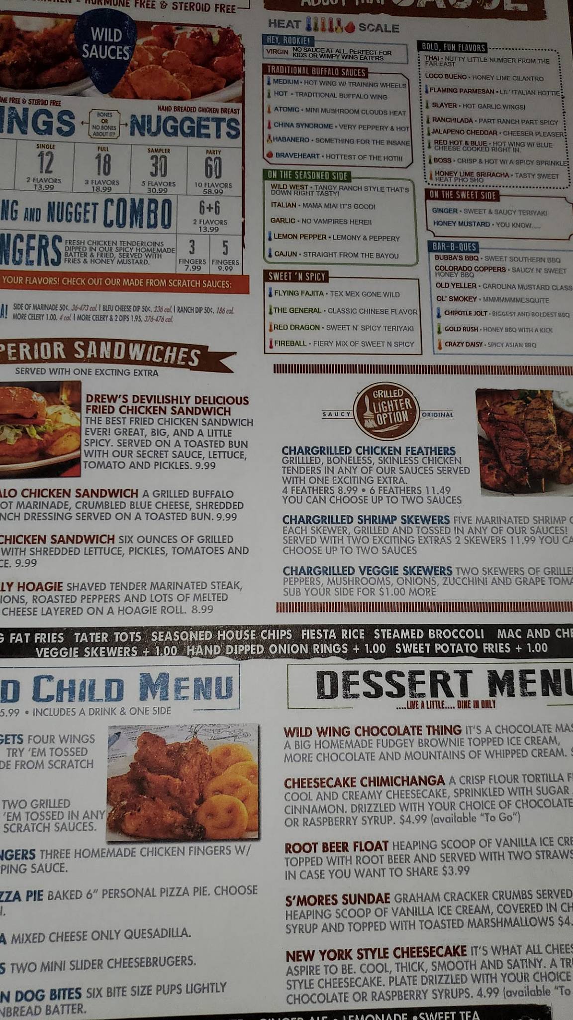 Menu at Wild Wing Cafe, Powell, 119 E Emory Rd