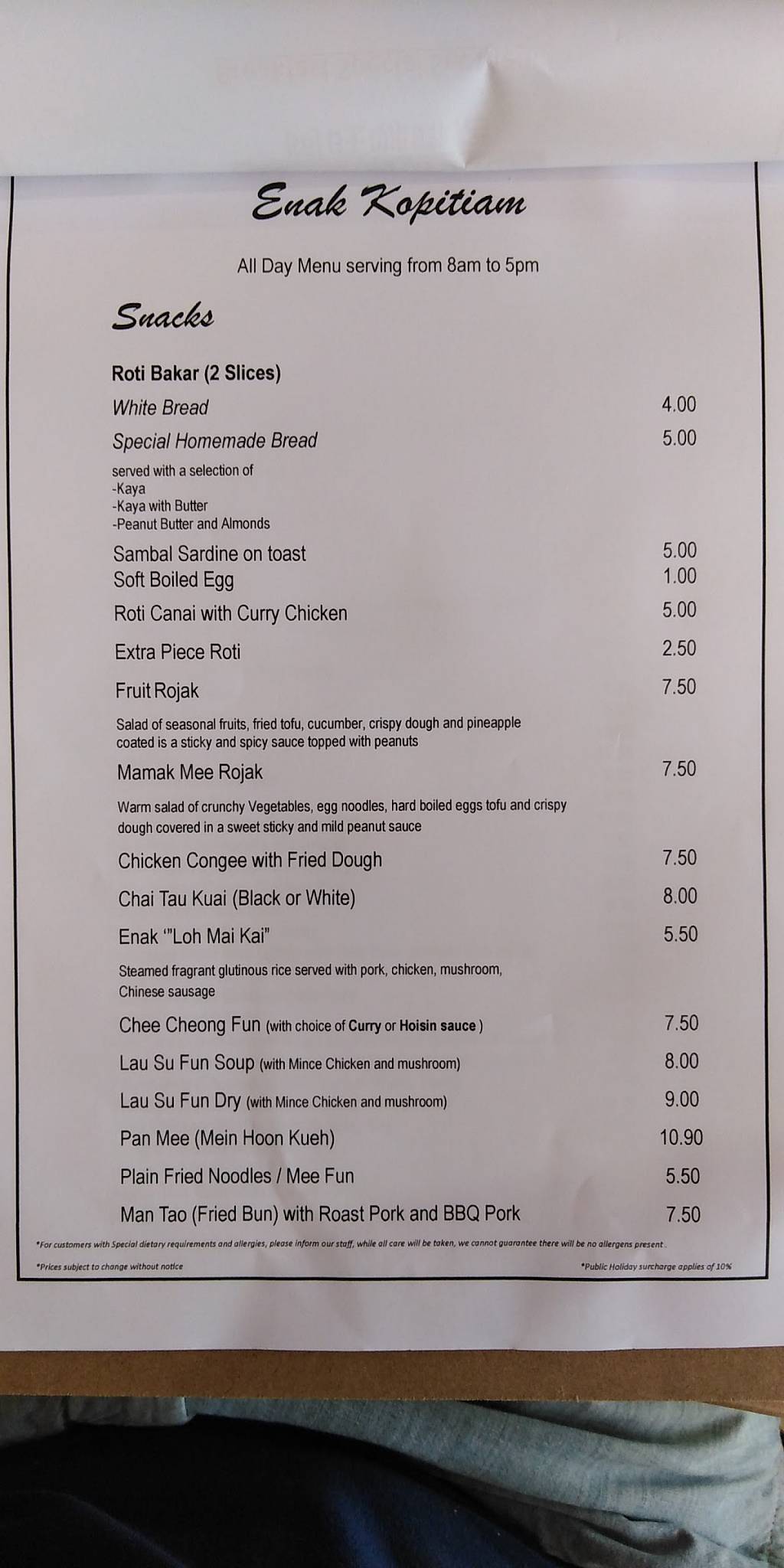 Menu at Enak Kopitiam restaurant, Willetton, shop 11/61 Apsley Rd