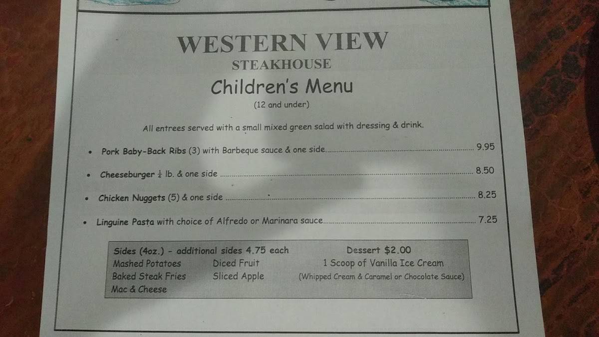 Menu at Western View Steakhouse, Williams, W Historic Rte 66