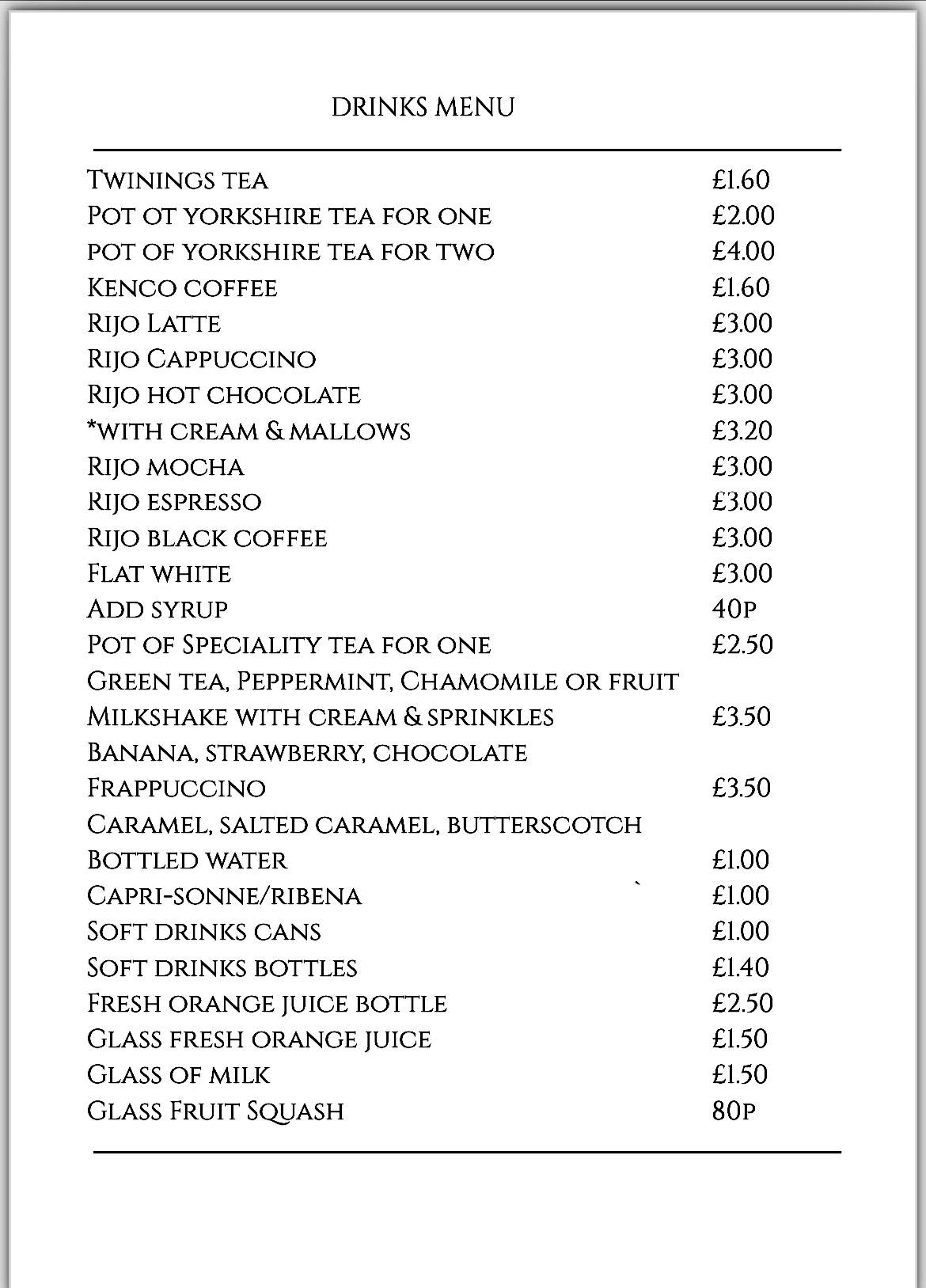 Menu at Wilsons Tea Room restaurant, Walsall