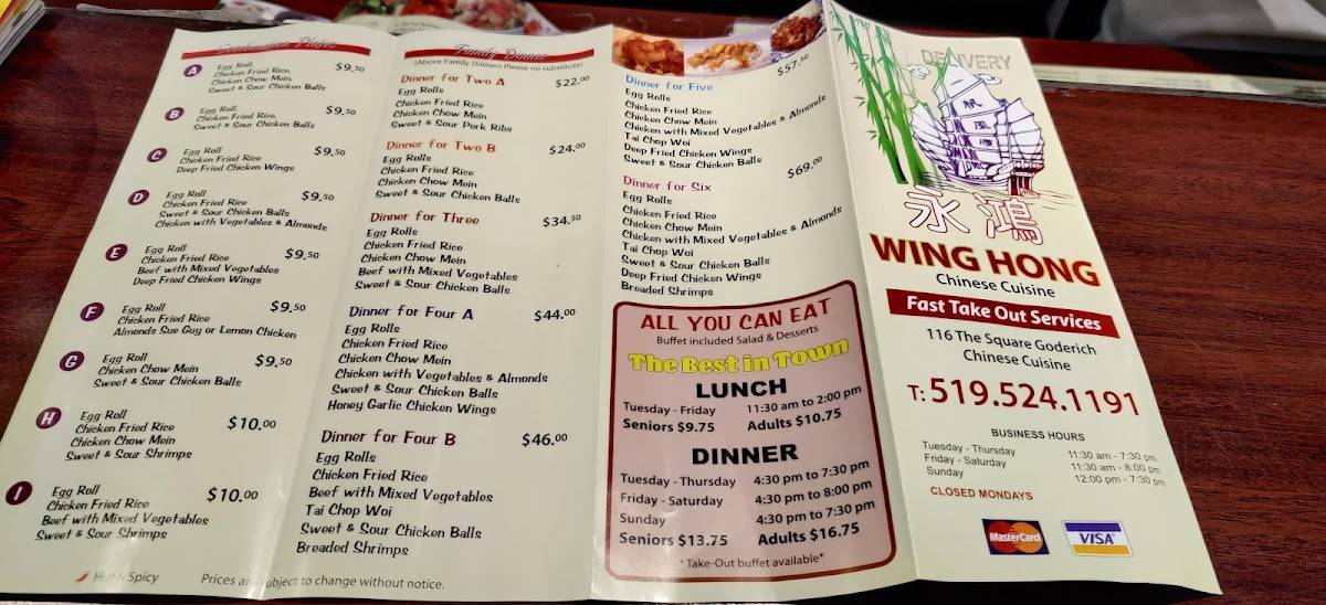 Menu at Wing Hong Restaurant, Goderich
