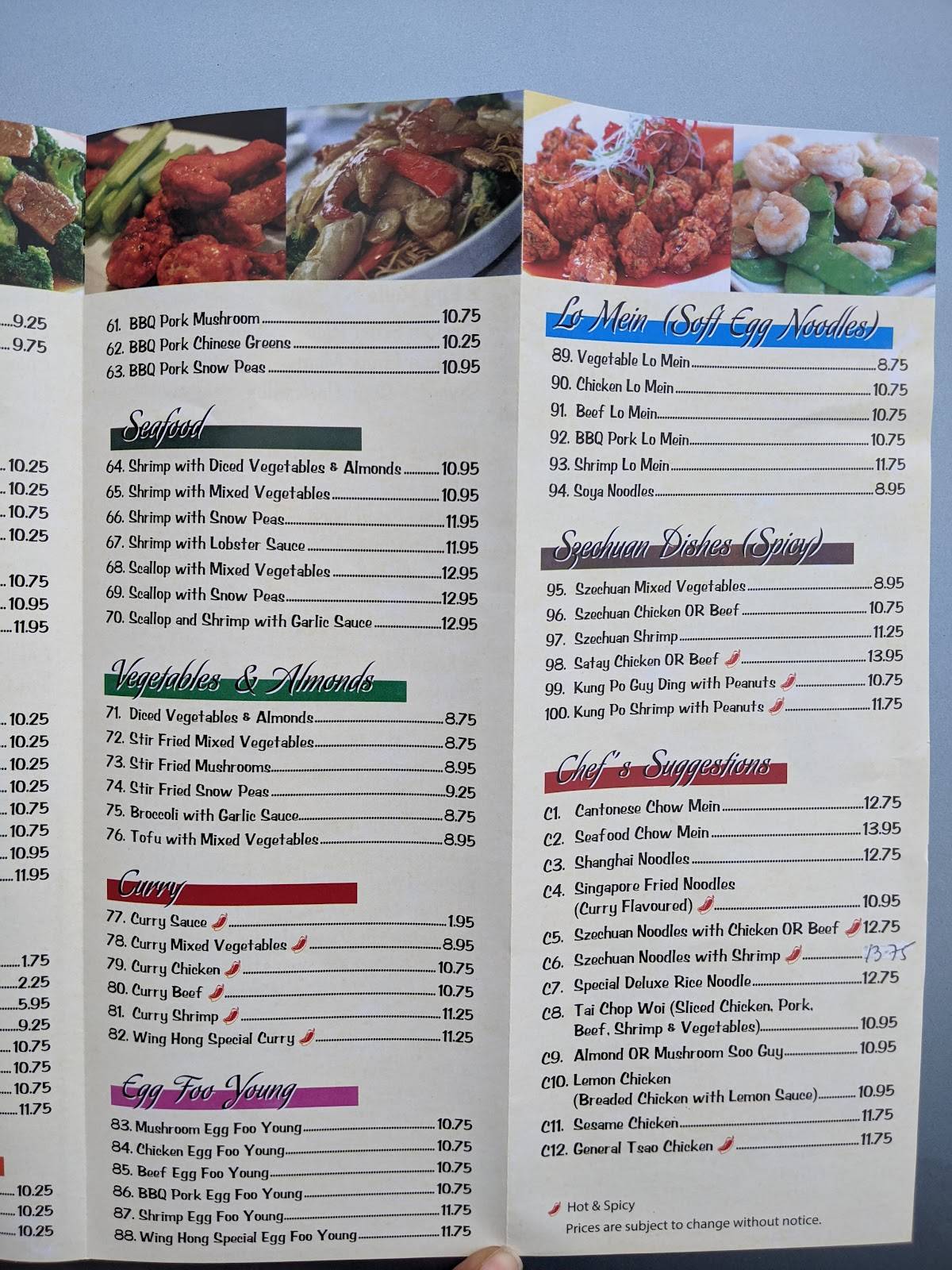 Menu at Wing Hong Restaurant, Goderich