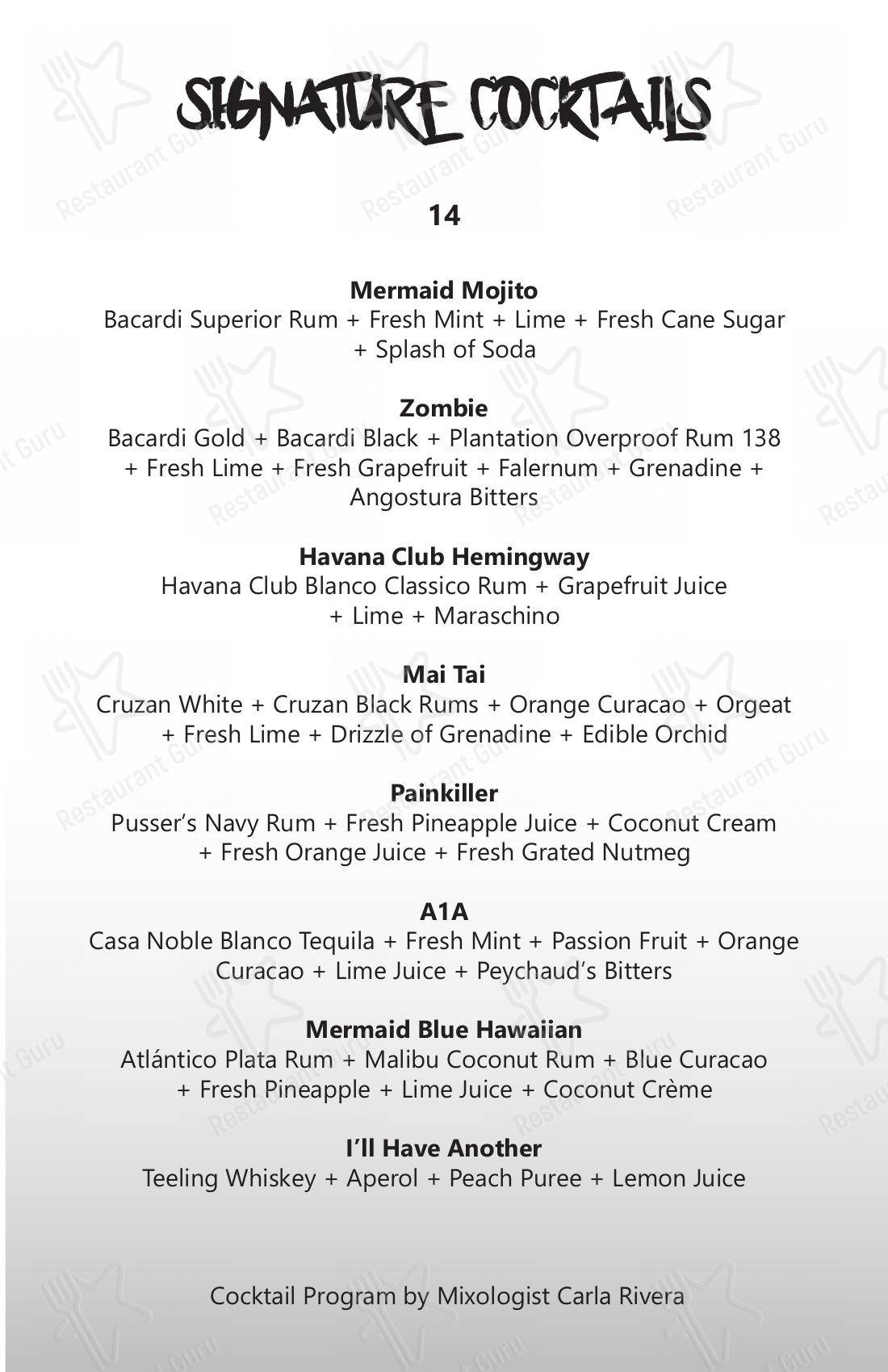Menu at The Wreck Bar, Fort Lauderdale