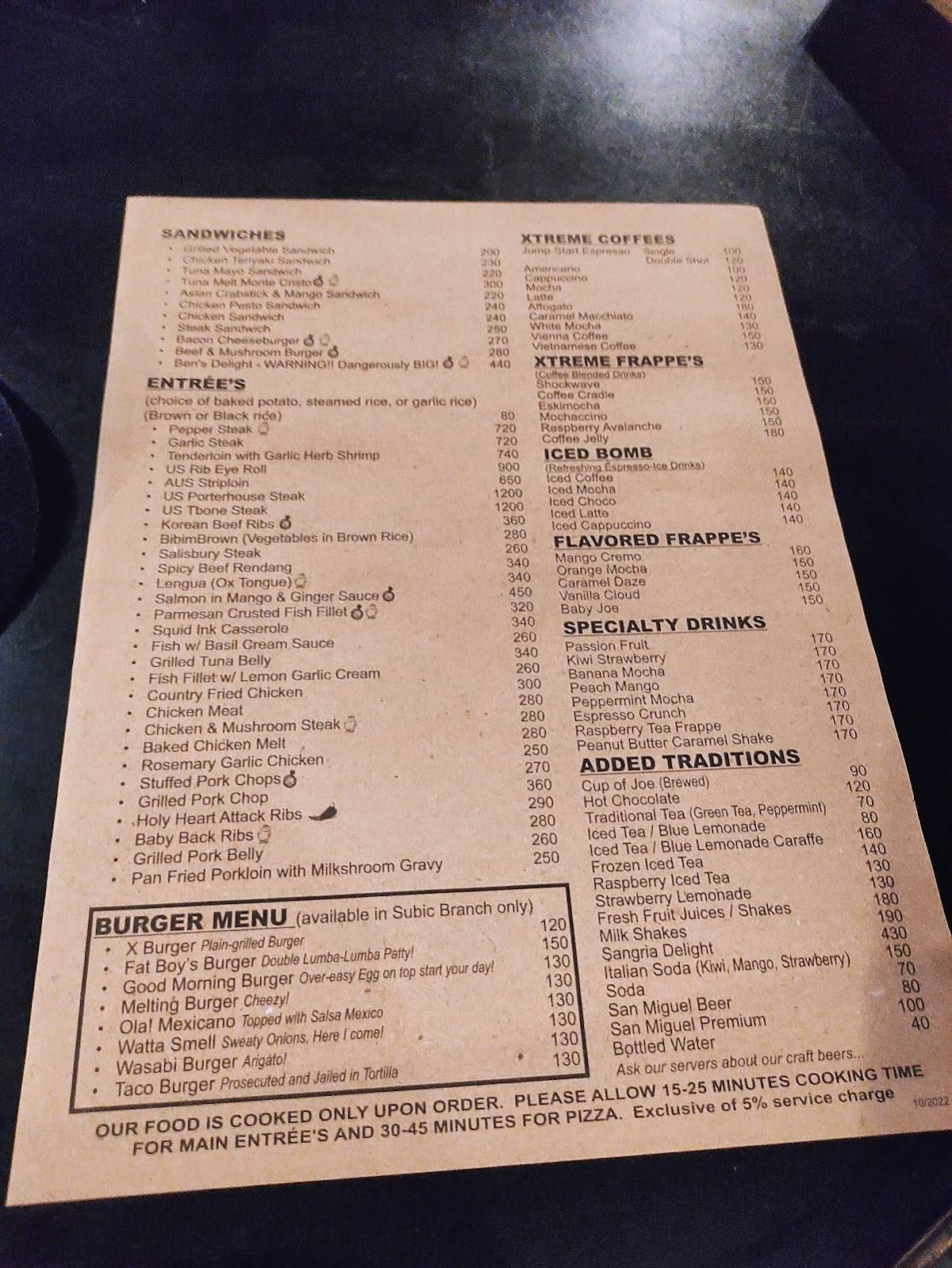 Menu at Xtremely Xpresso Cafe, Olongapo, #1 Dewey Avenue Subic Bay ...