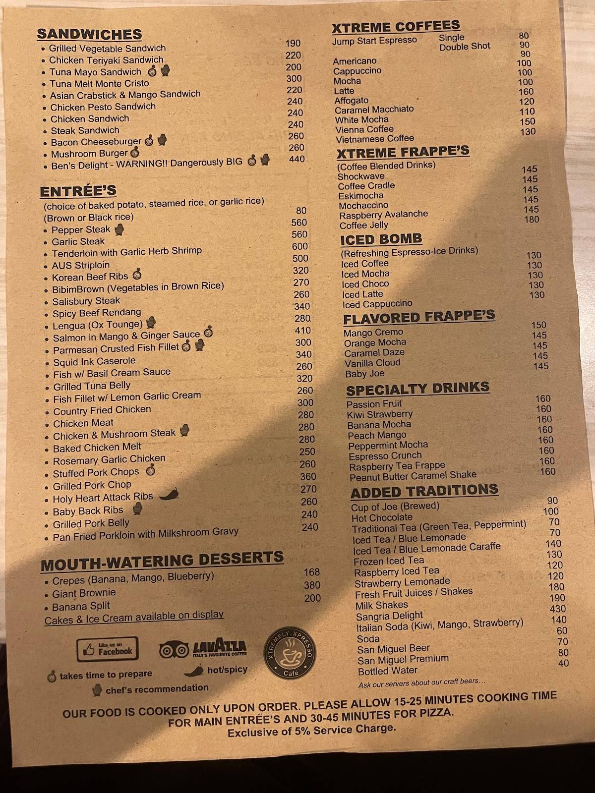 Menu at Xtremely Xpresso Cafe, Olongapo, #1 Dewey Avenue Subic Bay ...