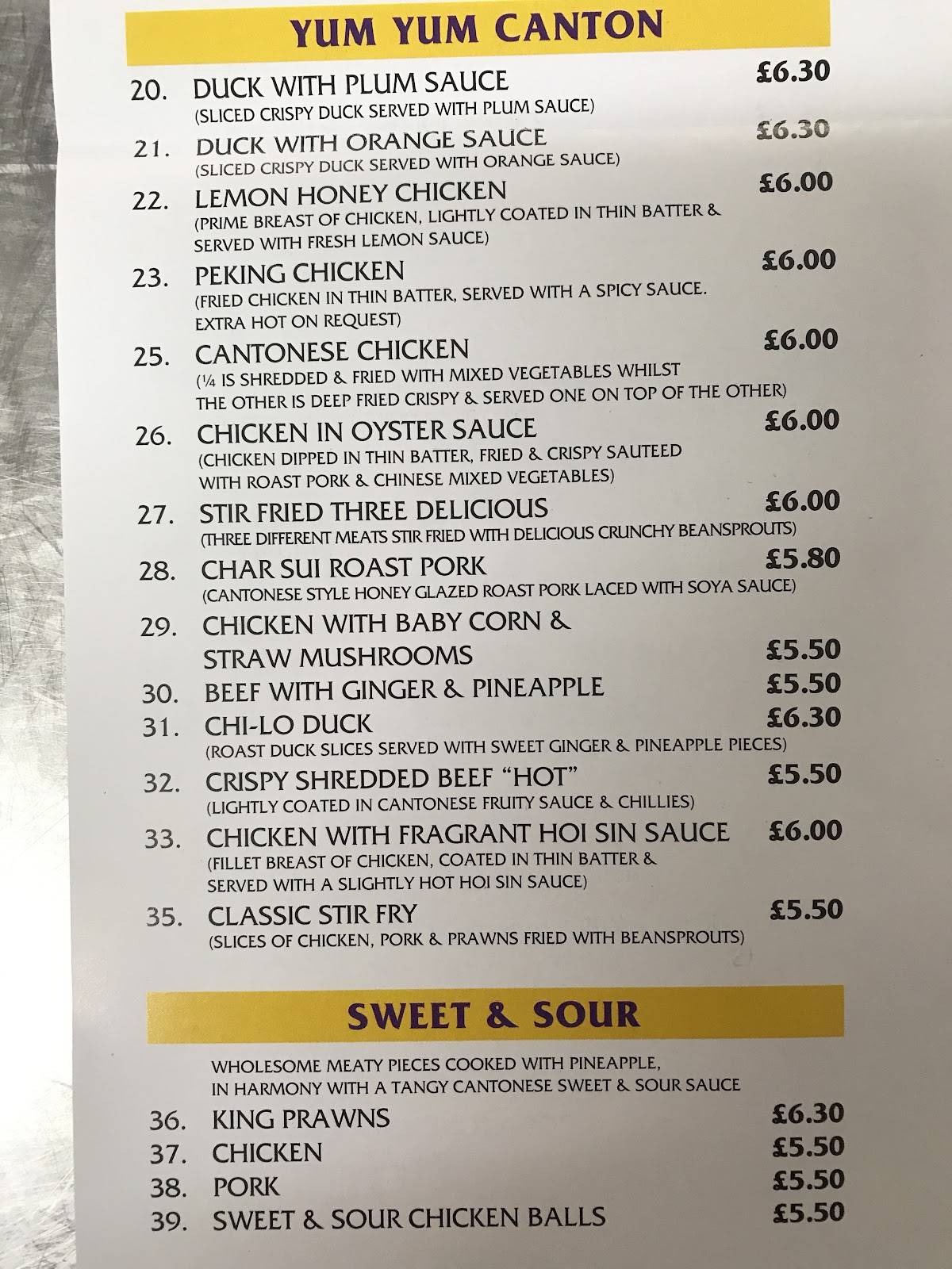Menu at Yum Yum Takeaway fast food, Rugby