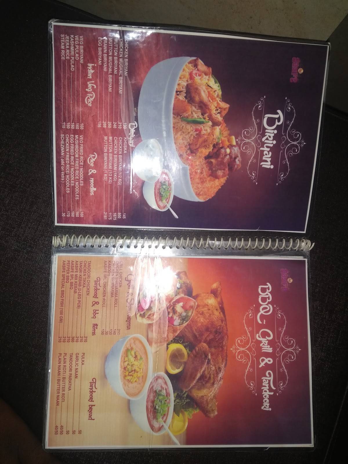 Menu at aasife biriyani, Tenkasi, Statebank building