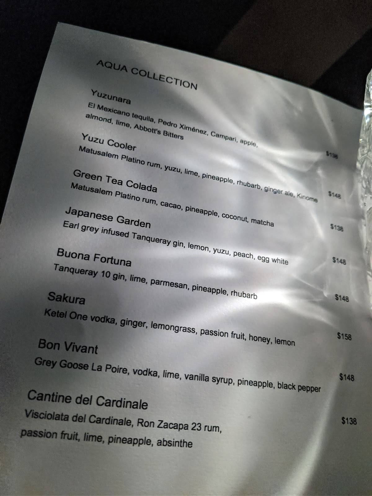 Menu at aqua pub & bar, Hong Kong, 17/F