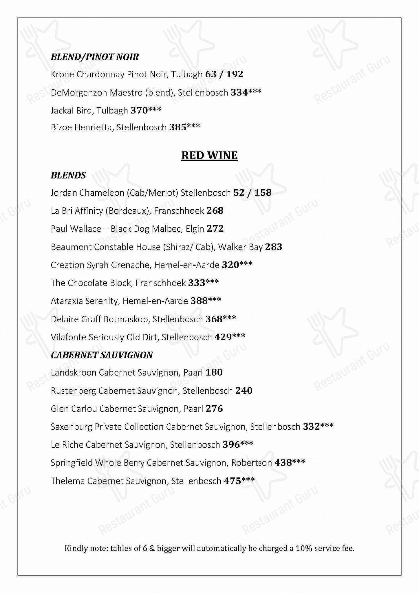 Menu at Meet On Milner restaurant, Pretoria, 378 Milner St