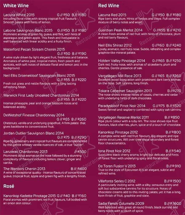 Menu at The Maslow Hotel Sandton pub & bar, Sandton