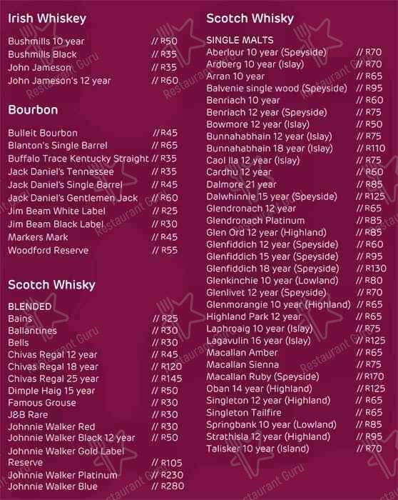 Menu at The Maslow Hotel Sandton pub & bar, Sandton