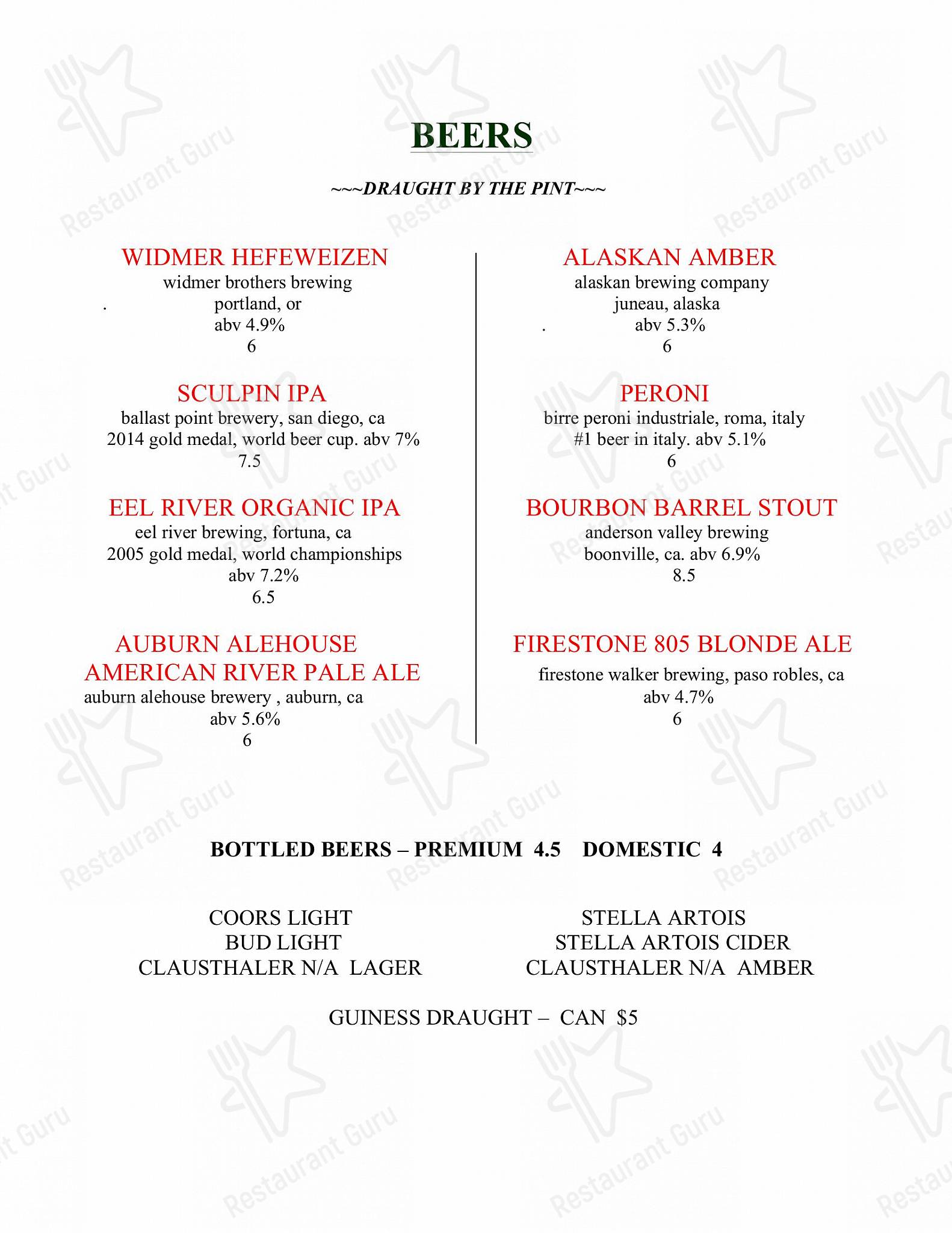 Menu at Bene Ristorante Italiano pizzeria, Placerville