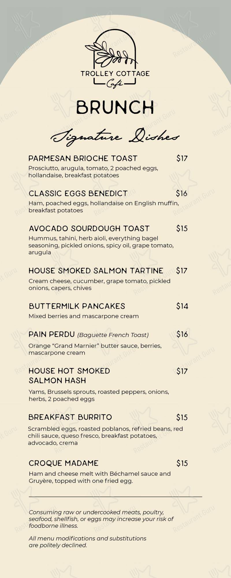 Menu at Trolley Cottage Café restaurant, Salt Lake City